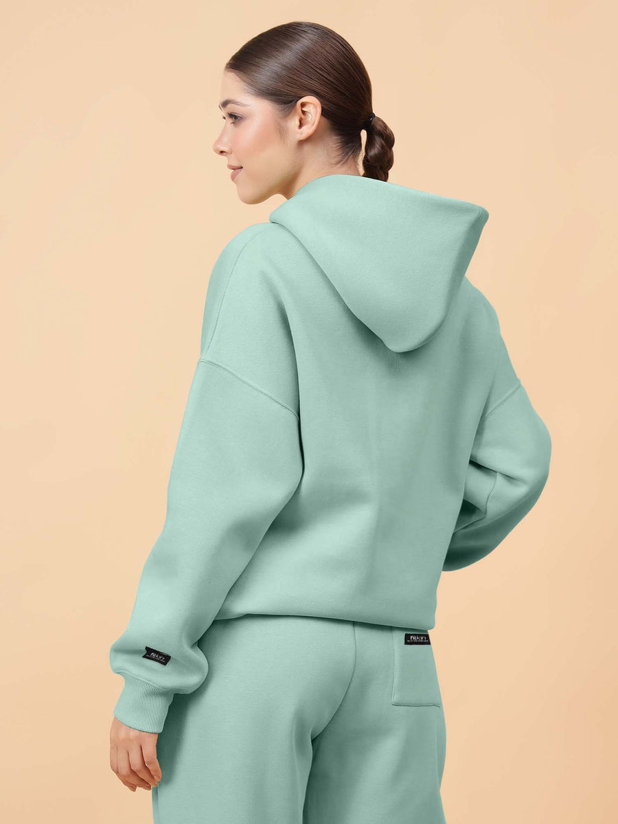 Women Solid Turquoise Blue CozyCore Fleece Hoodie – Fitkin