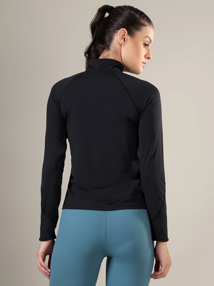 Black Long Sleeve Zip-Up T-Shirt with UV Protection – Fitkin