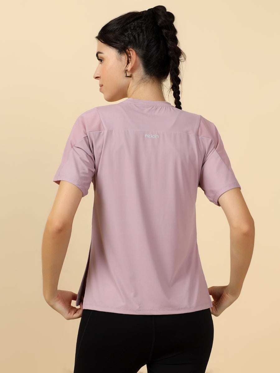 Lavender Active UV Top with Sheer Shoulder Mesh Panels – Fitkin