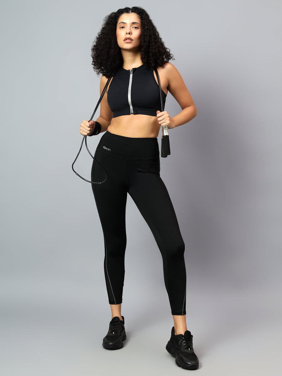 Fitkin Womens Black Ultra Hold ZipFit Bra