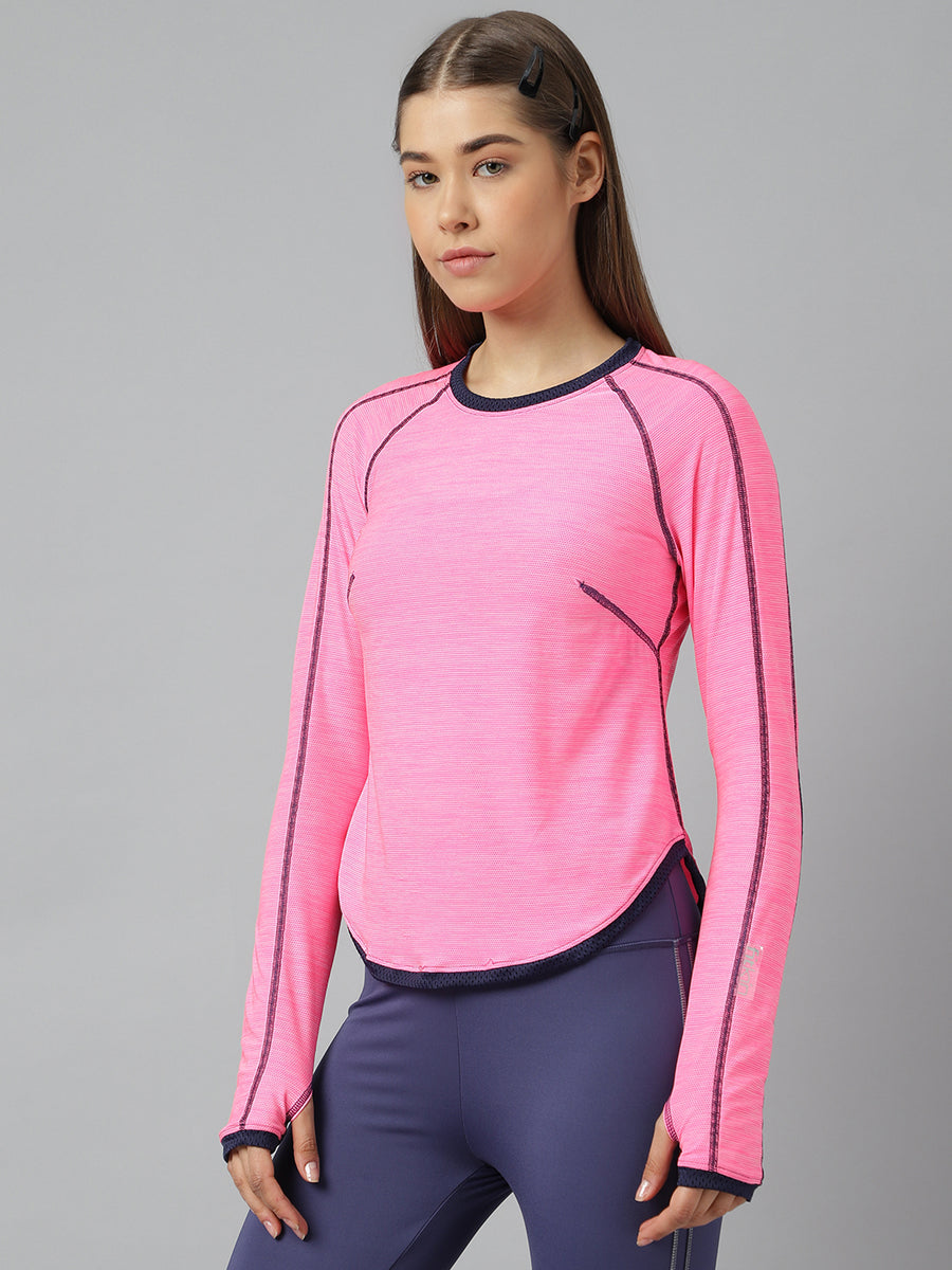 Women's long sleeves self deisgn colorblock top – Fitkin